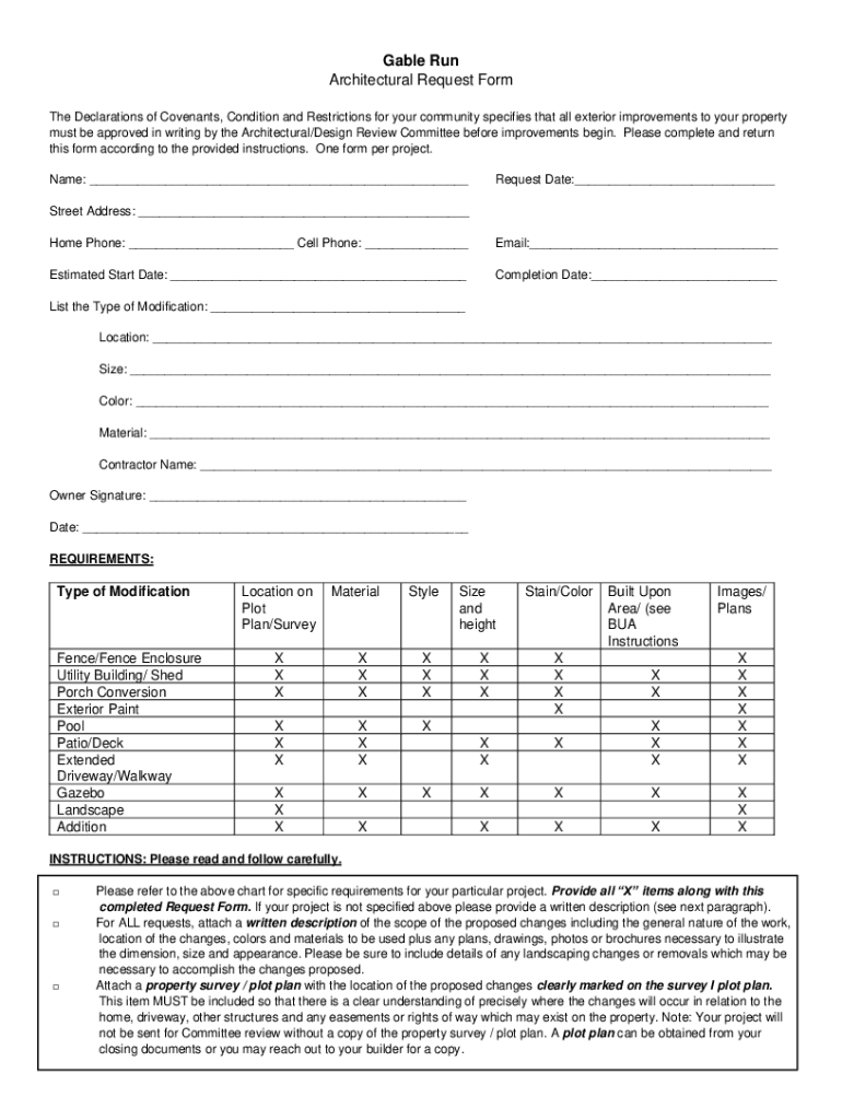 Fillable Online Gable Run Architectural Request Form Fax Email Print ...