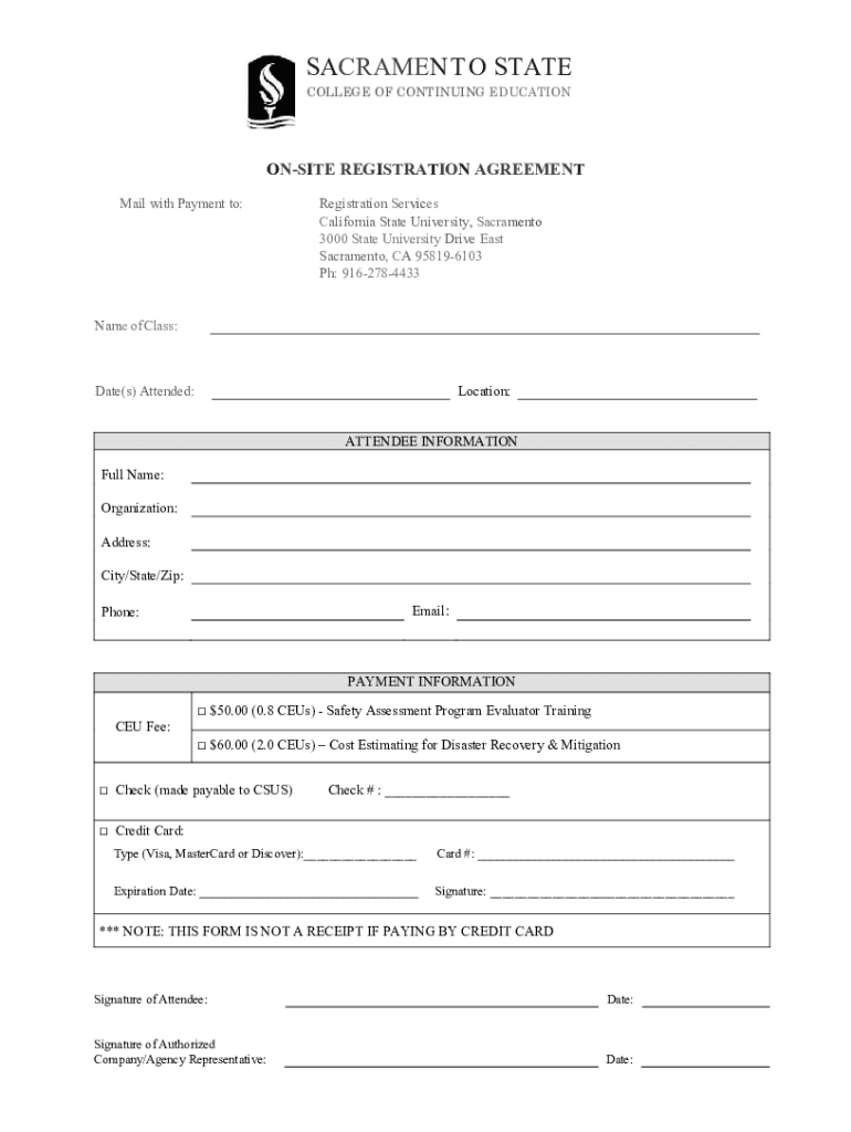 Fillable Online CSU On-Site Registration Agreement Fax Email Print - pdfFiller
