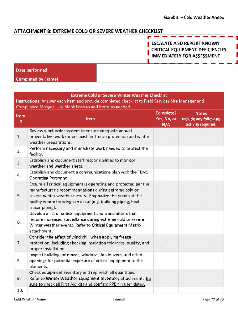 Fillable Online Incident Action ChecklistExtreme Cold and Winter Storms ...