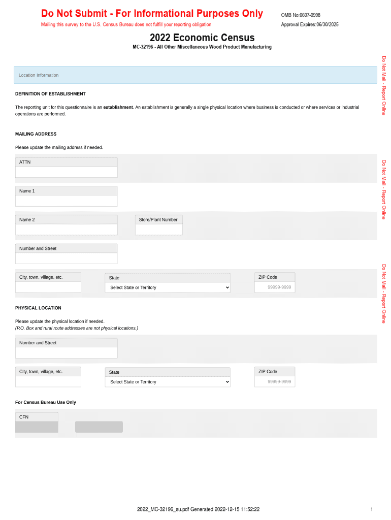 Fillable Online bhs econ census 2022 Economic Census Instructions US Territories Finance ... Fax ...