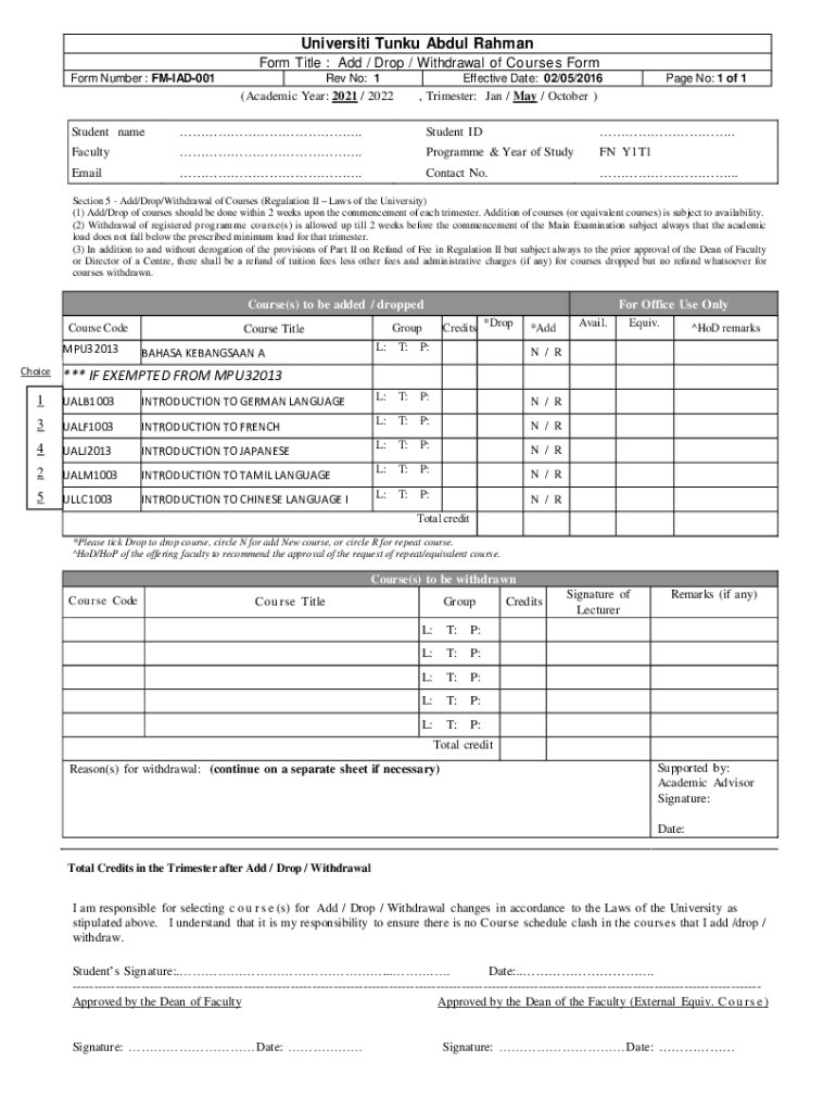 Fillable Online 2016-2023 Form UTAR FM-IAD-001 Fill Online, Printable ...