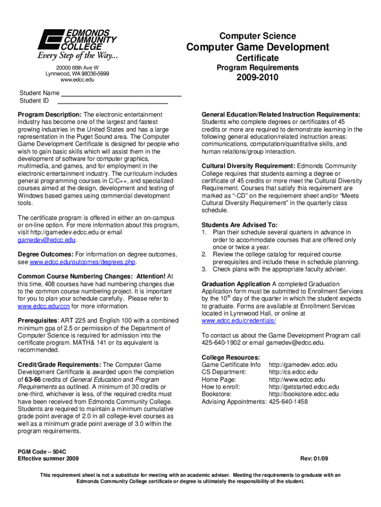 Fillable Online Program: Interactive Game Development, Certificate Fax Email Print - pdfFiller