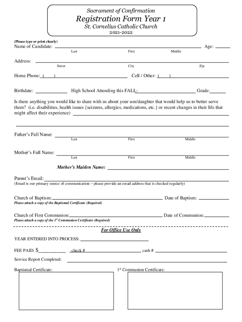 Fillable Online St. Cornelius Catholic School Application Fax Email ...