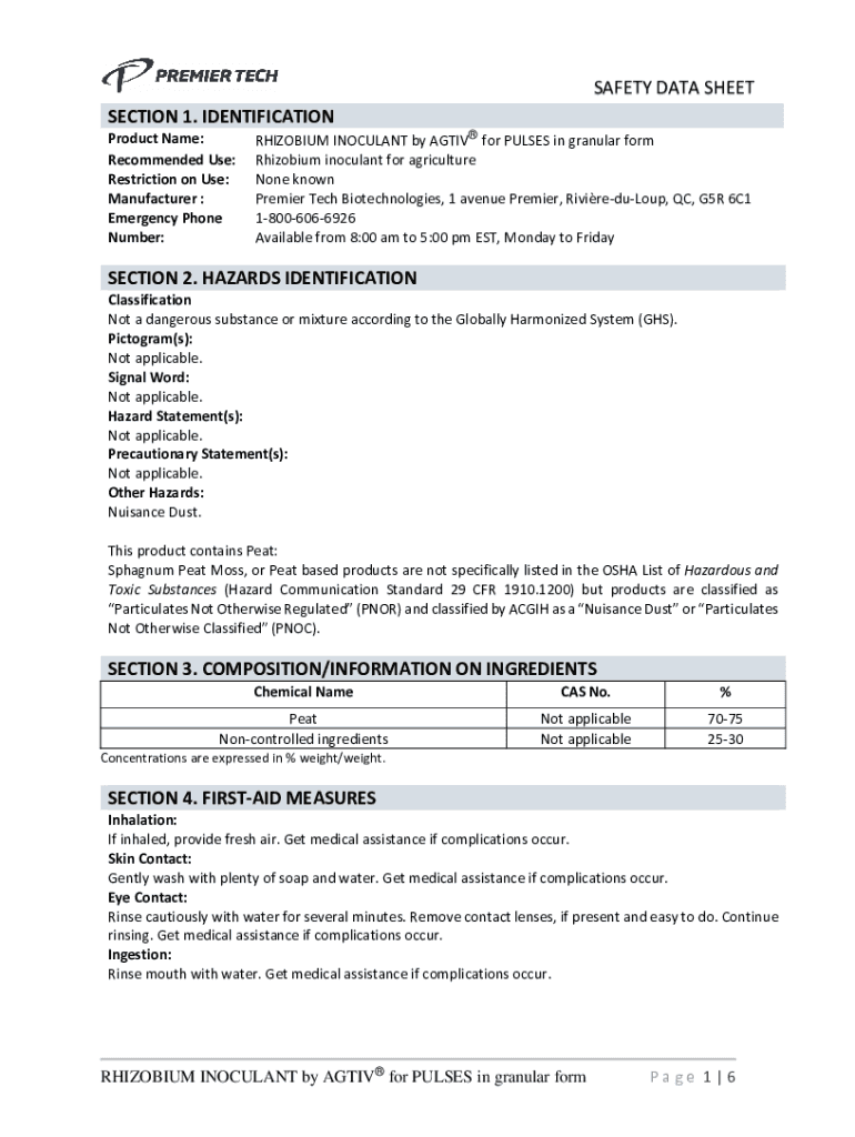 Fillable Online Safety sheet Rhizobium Inoculant by AGTIV for Pulses in granular form Fax Email ...