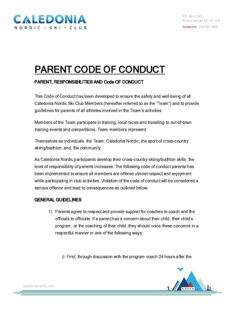 Fillable Online Athlete Parent Code of Conduct Revised Final Sept 15 08 ...