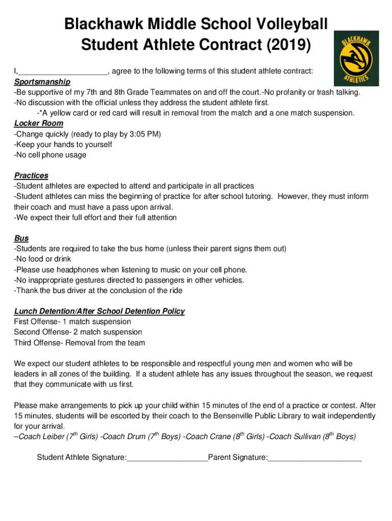 Fillable Online Junior High Volleyball Agreement Fax Email Print ...