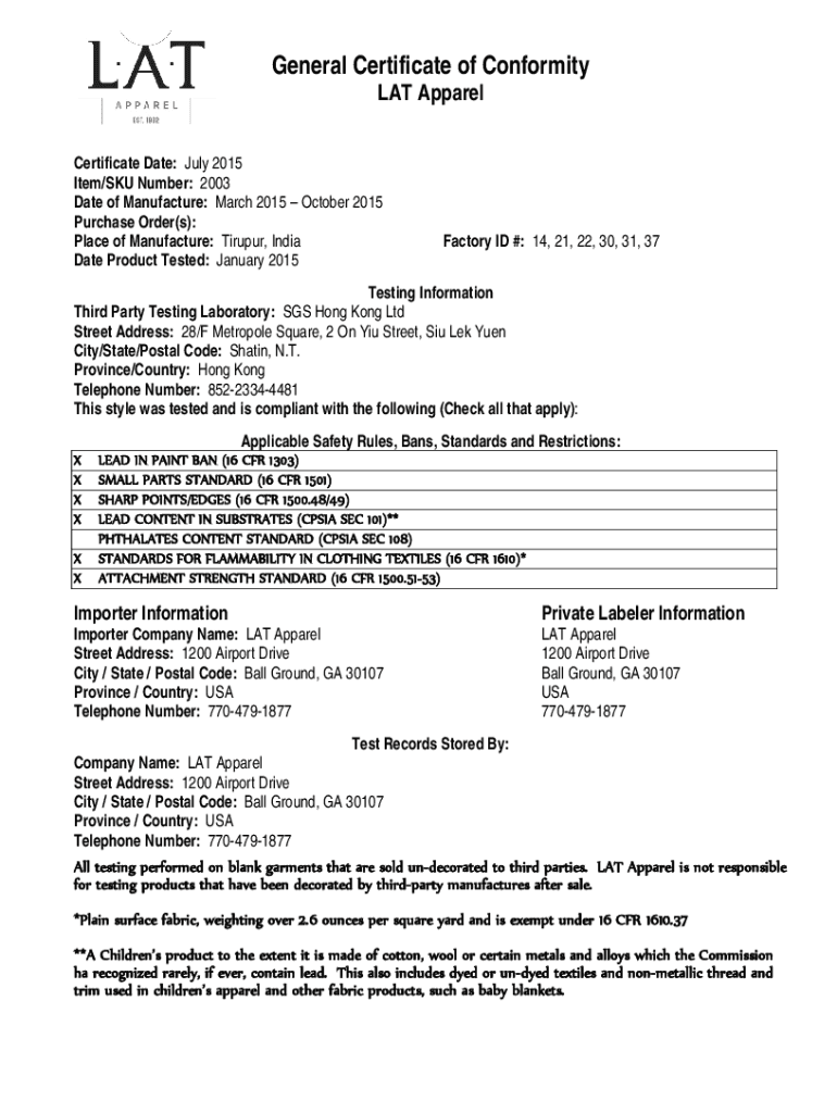 Fillable Online General Certification of Conformity (GCC) For Consumer ...