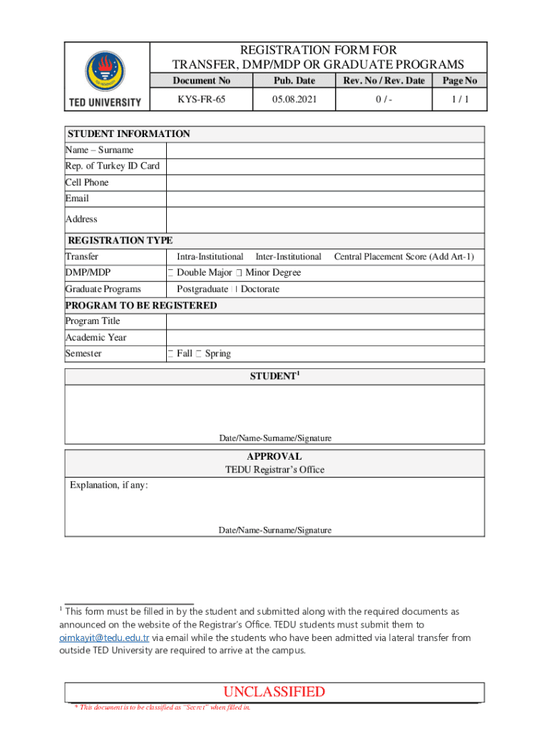 Fillable Online registration form for transfer, dmp/mdp or graduate ...
