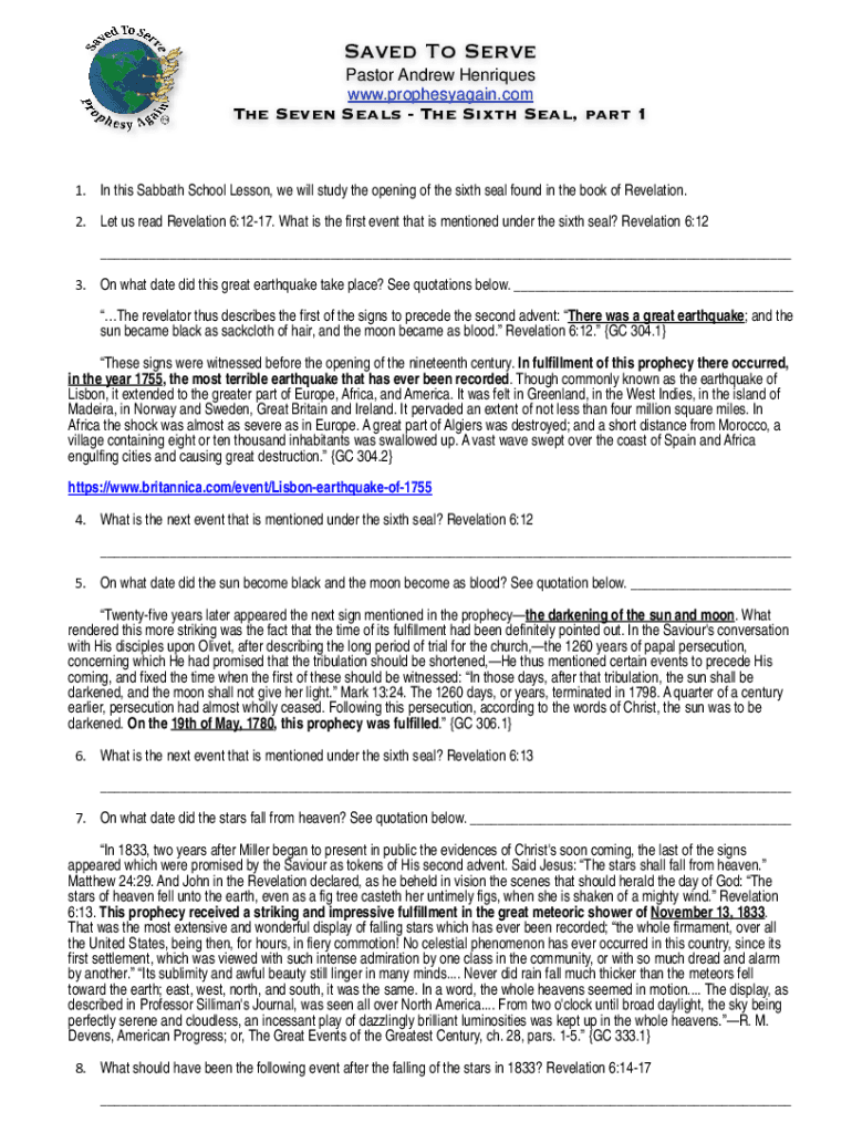 Fillable Online The Seven Seals - The Sixth Seal, Part 1 STUDENT Fax ...