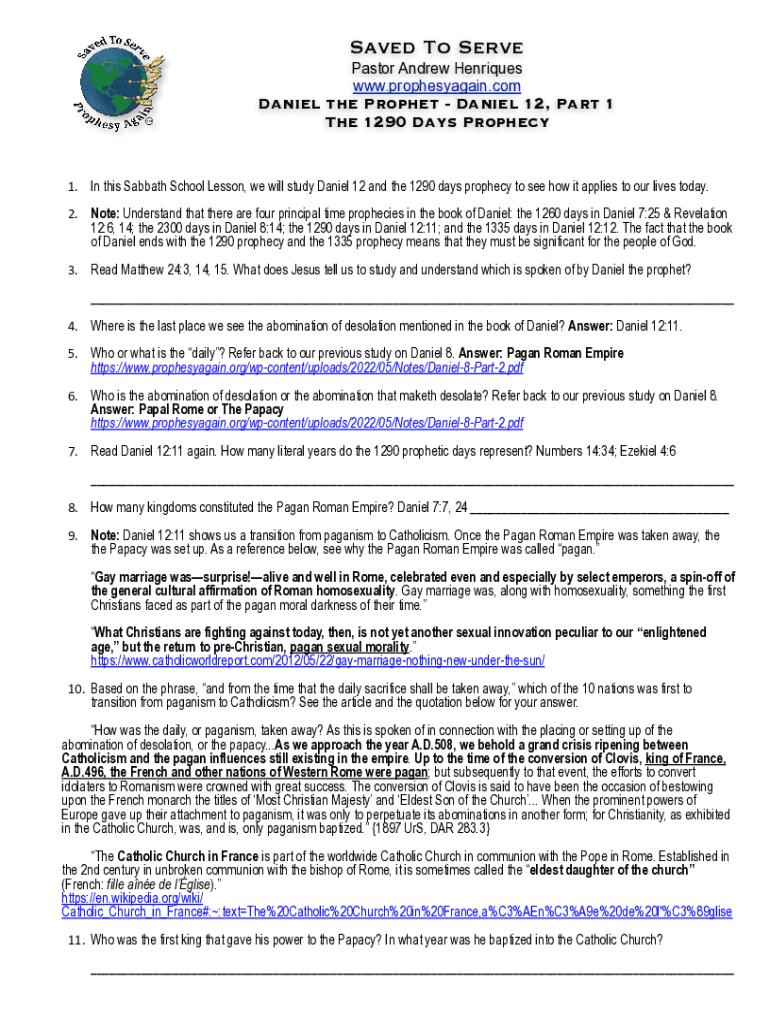 Fillable Online Daniel the Prophet - Daniel 12, Part 1, The 1290 Days ...