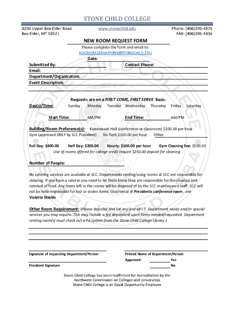 Fillable Online NEW ROOM REQUEST FORM Fax Email Print - pdfFiller