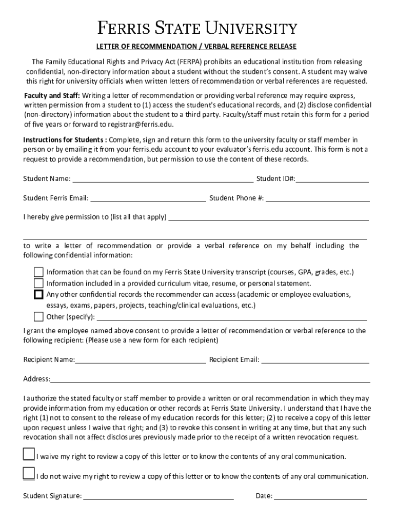 Fillable Online letter of recommendation / verbal reference release Fax ...