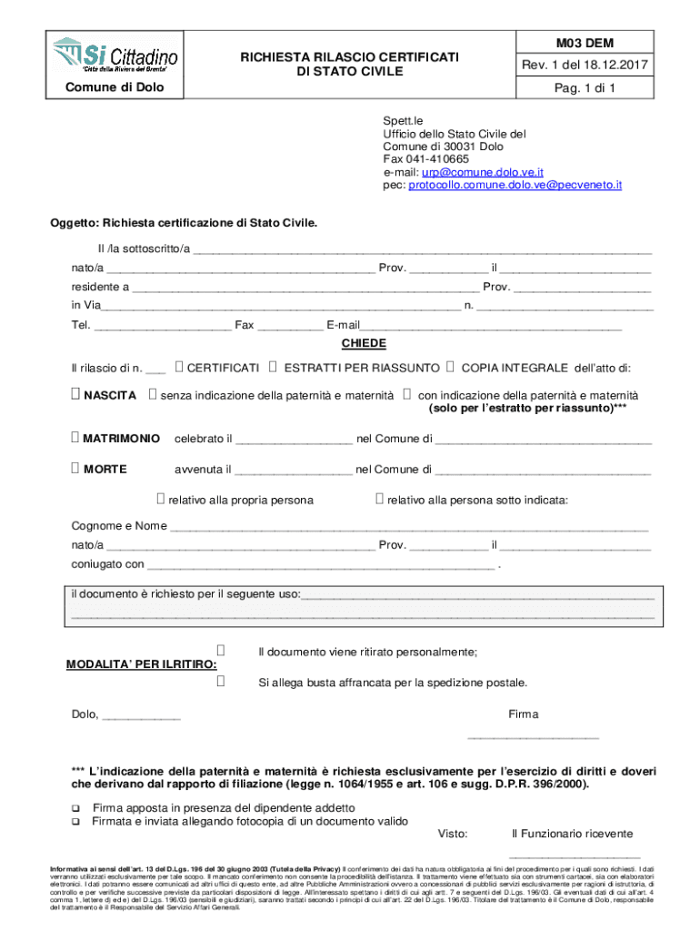 Compilabile Online CERTIFICATI O ESTRATTI DI STATO CIVILE: NASCITA ...