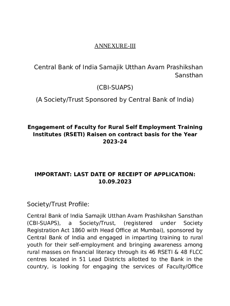 ANNEXURE-III Central Bank of India ... Doc Template | pdfFiller