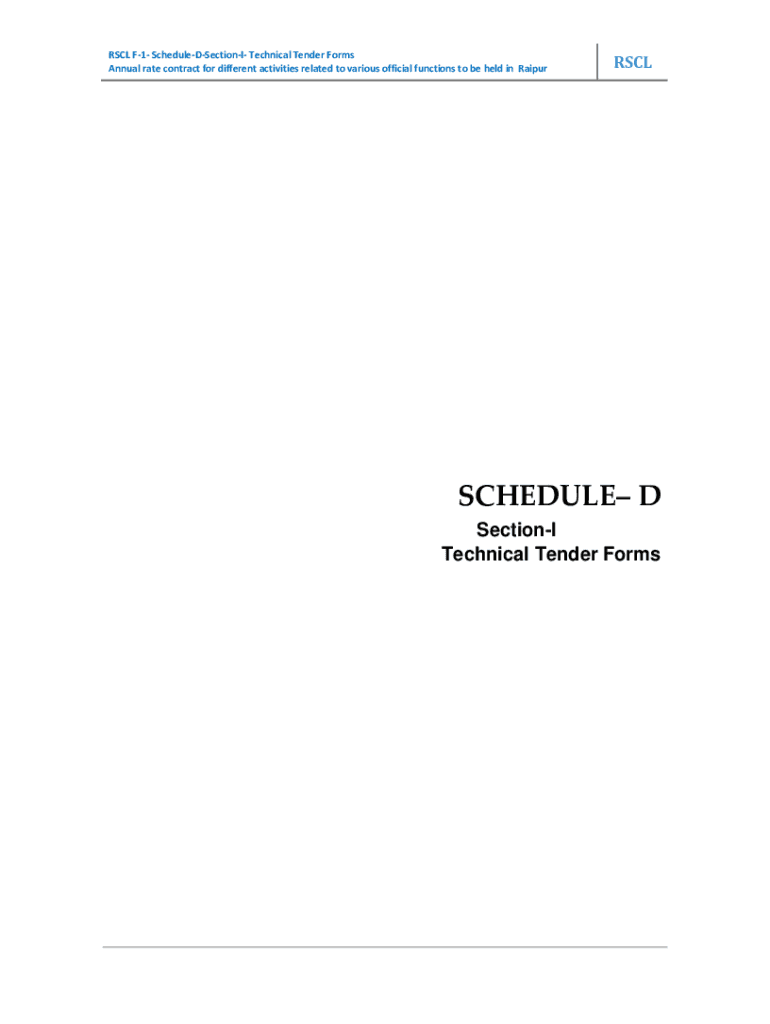 Fillable Online Schedule-D Section I - Tender Forms Fax Email Print ...