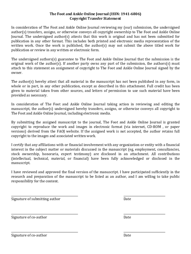 Fillable Online Submitting a manuscriptThe Foot and Ankle Online ...