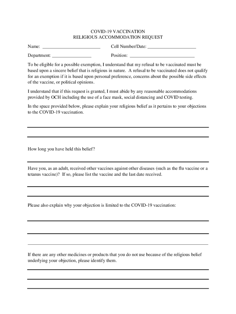 Fillable Online covid-19 vaccination religious accommodation request Fax Email Print - pdfFiller