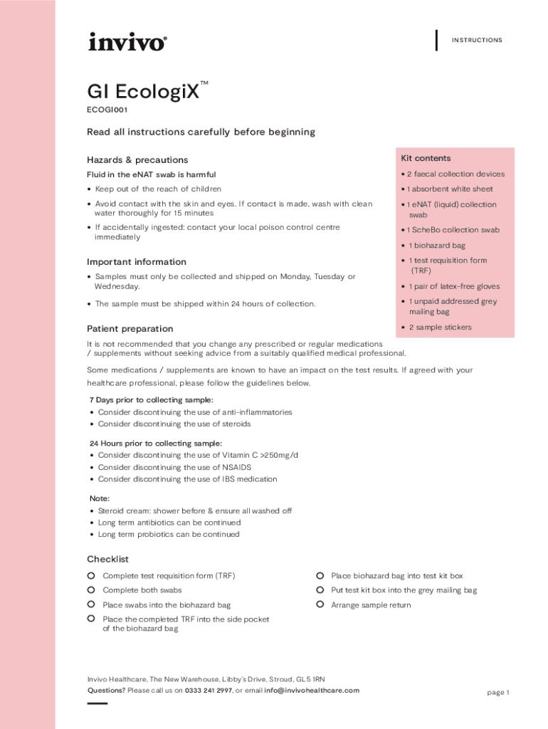 Fillable Online Stool Collection Instructions 1 Day Fax Email Print ...