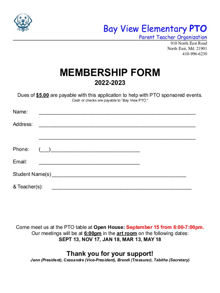 Fillable Online PTO Membership form 2022-2023 Fax Email Print - pdfFiller