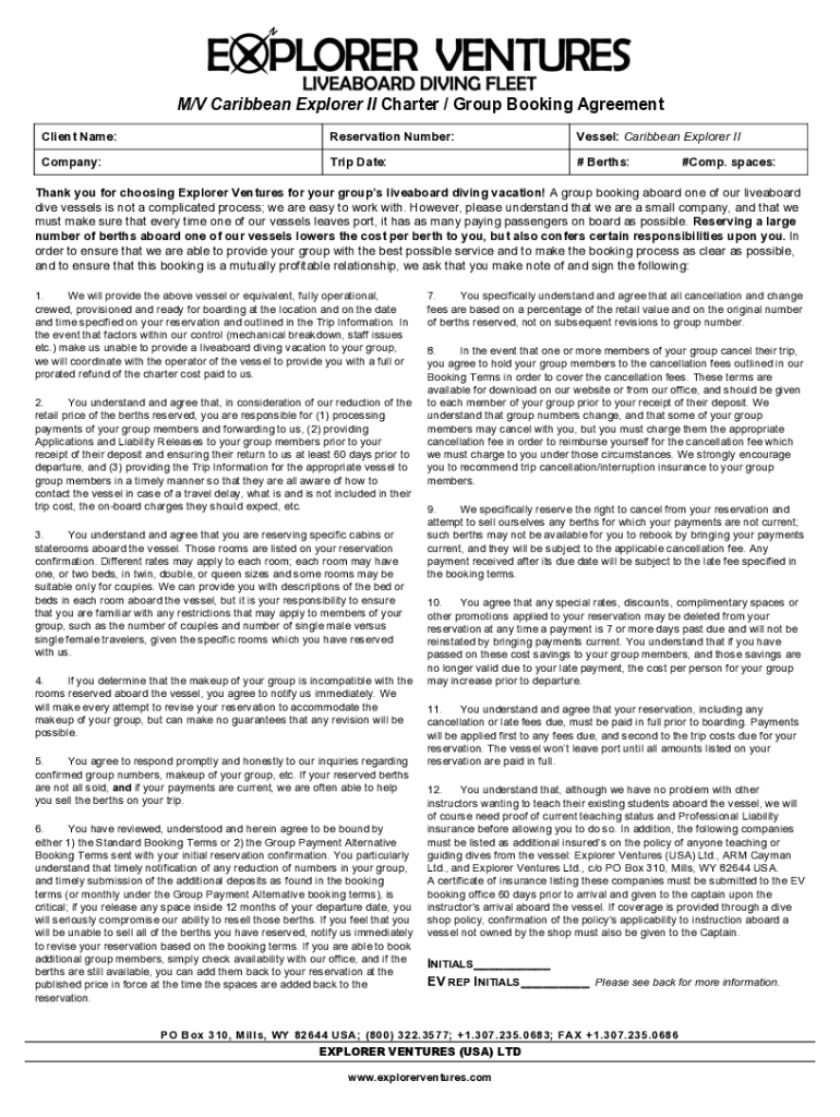 Fillable Online M/V Caribbean Explorer II Charter / Group Booking ... Fax Email Print - pdfFiller