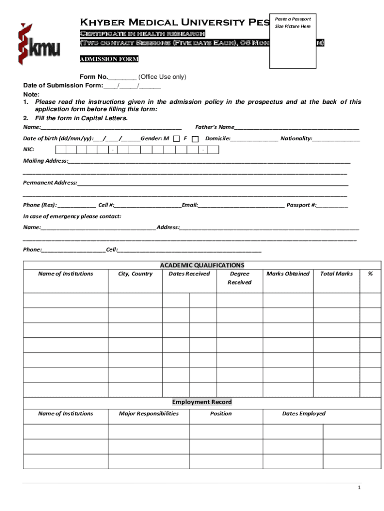 Fillable Online Khyber Medical University Peshawar: Certificate of ...