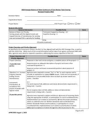 Fillable Online 2023 BoS CoC Renewal Review Team Scoring Form Fax Email ...