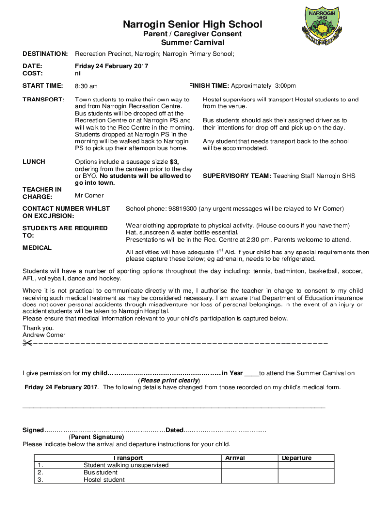 Fillable Online Summer Carnival Permission Form Fax Email Print - pdfFiller