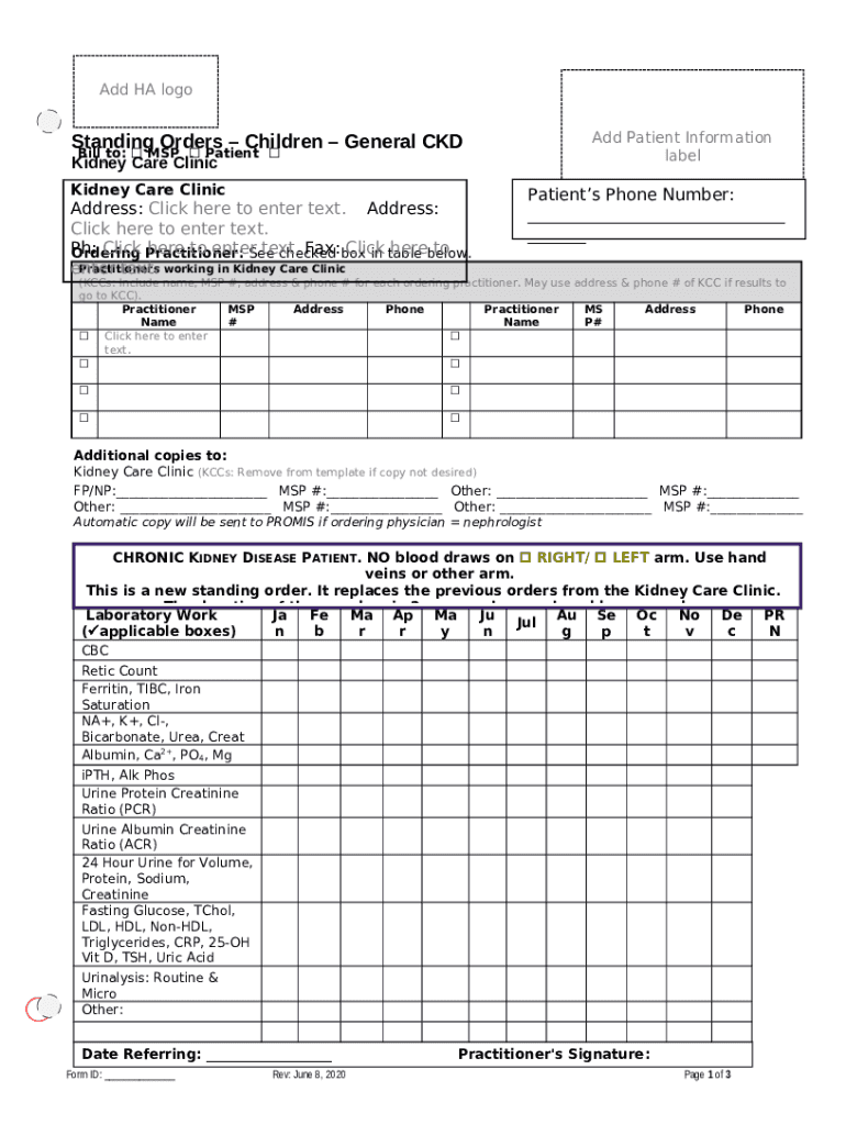 Transplant clinic: Standing orders - Adults general Doc Template ...