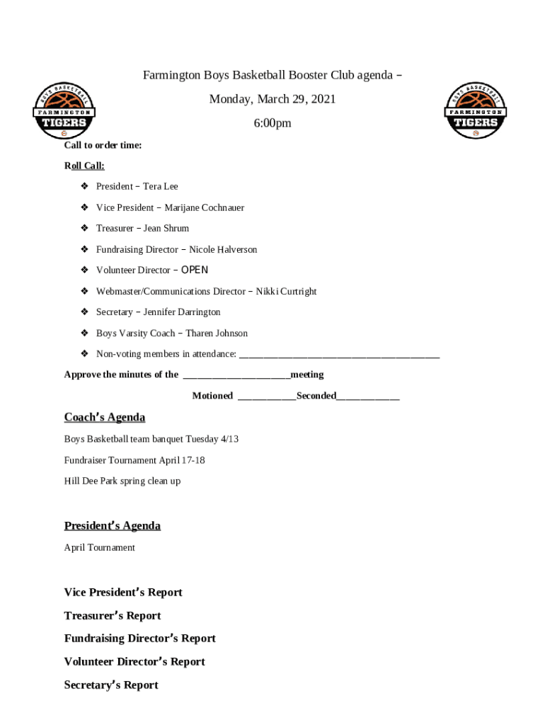 President's Agenda Doc Template | pdfFiller