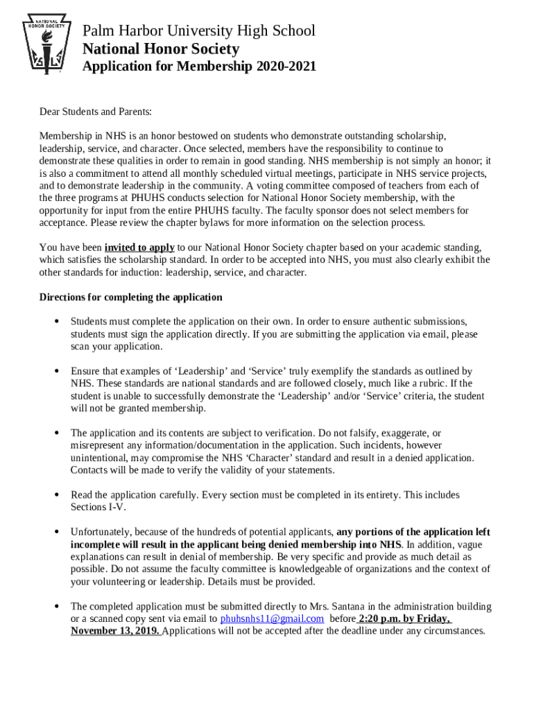 National Honor Society Application Essay Examples Doc Template | pdfFiller