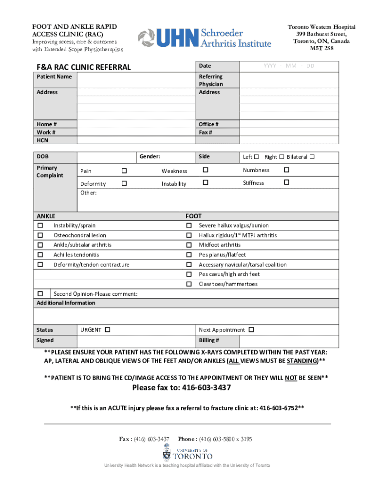 Fillable Online Foot and Ankle Rapid Access Clinic Referral Form Fax ...