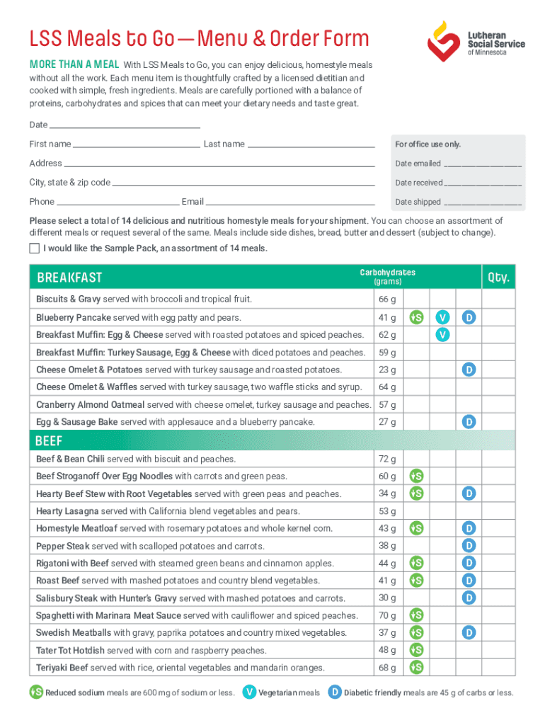Fillable Online LSS Meals to GoMenu & Order Form Fax Email Print ...