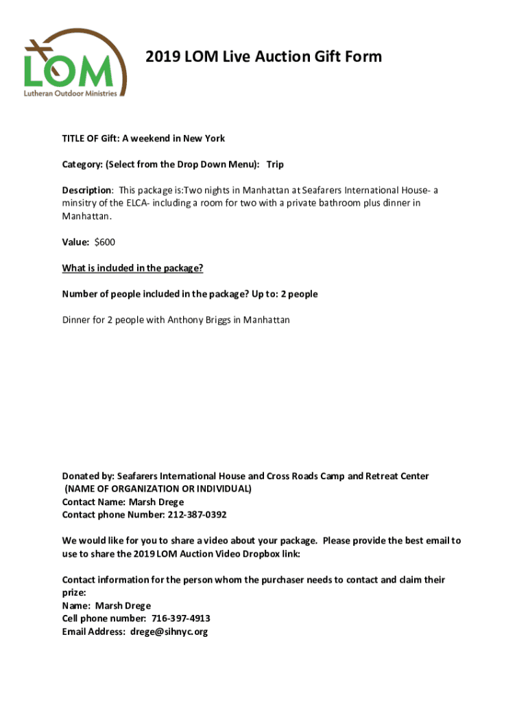 Fillable Online The Top 25 Live Auction Package Ideas (Updated ...