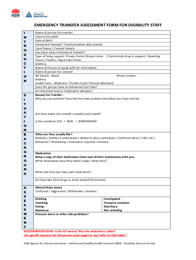Fillable Online Emergency transfer assessment form for disability staff ...