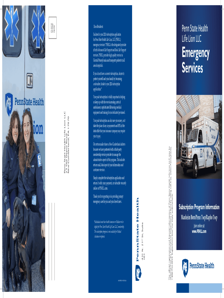 Fillable Online Penn State Life Lion Ambulance Subscription Information ...