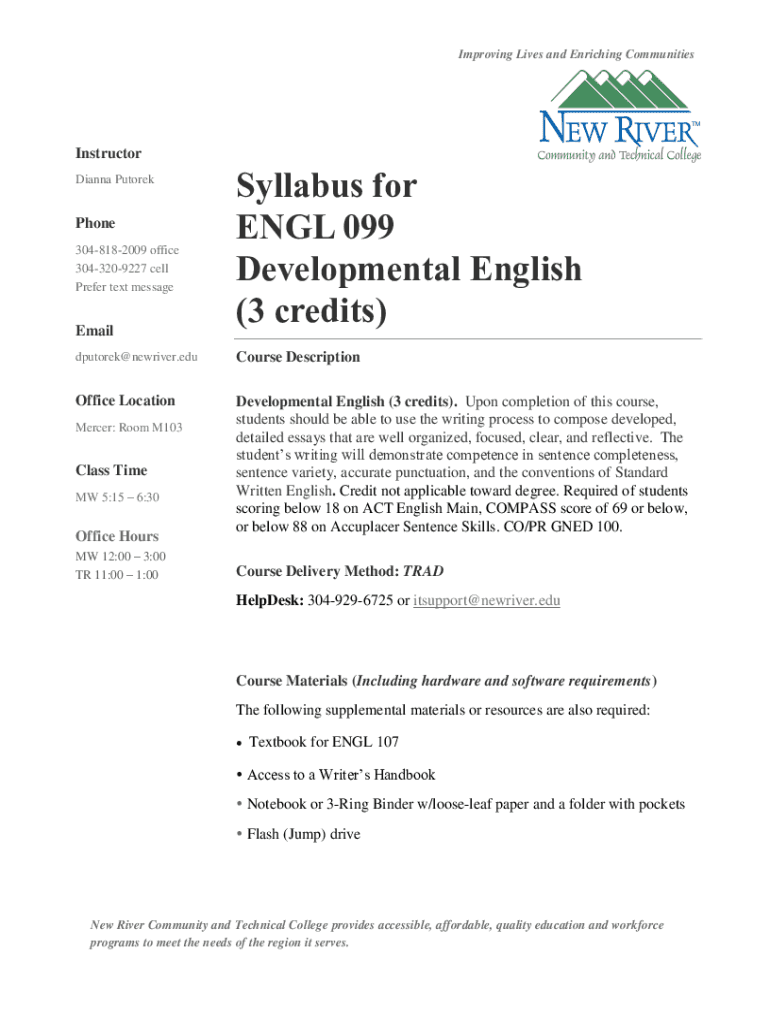 Fillable Online ENGL 099 Developmental English Fax Email Print - pdfFiller