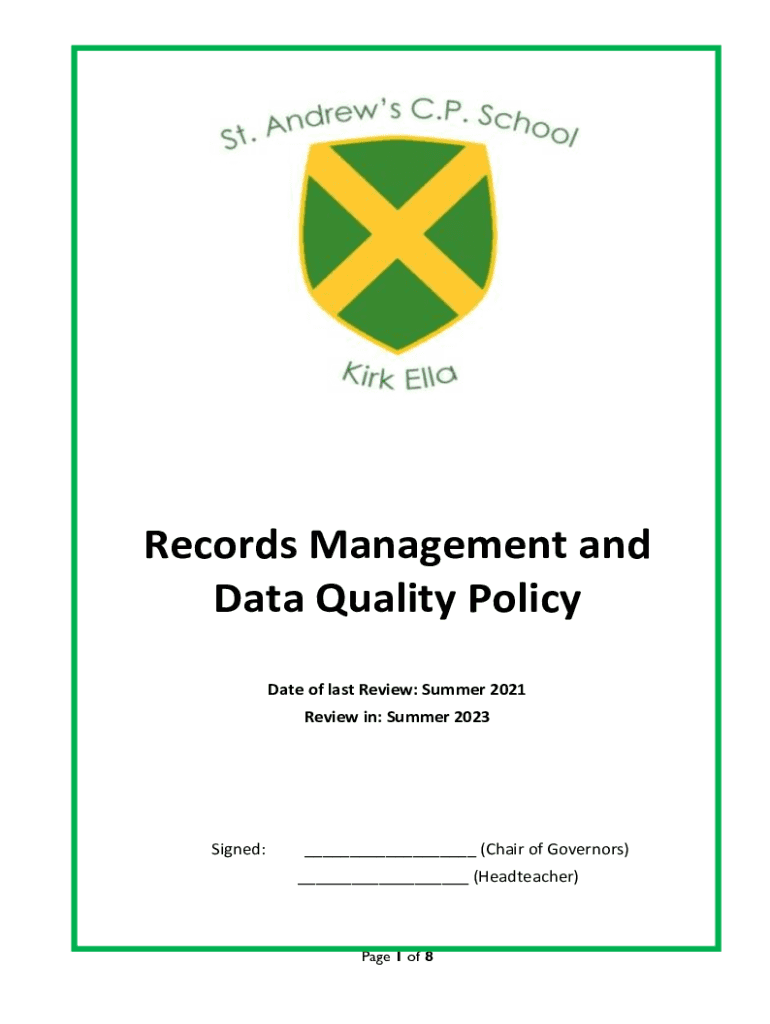 Fillable Online Records Management and Data Quality Policy V2.1 Fax ...