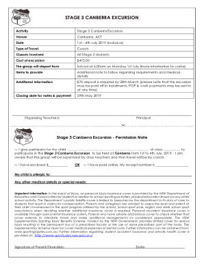 Fillable Online Stage 3 Canberra Excursion - Point Clare Public School Fax Email Print - pdfFiller