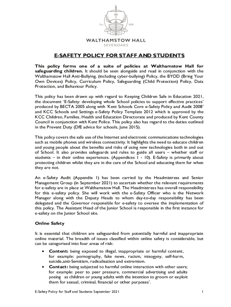 Fillable Online E-Safety PolicyEast Wichel Primary School & Nursery Fax ...
