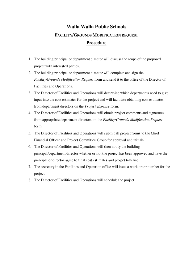 Fillable Online Facility Modification Request Form Procedure WWPS Draft 3.doc Fax Email Print ...