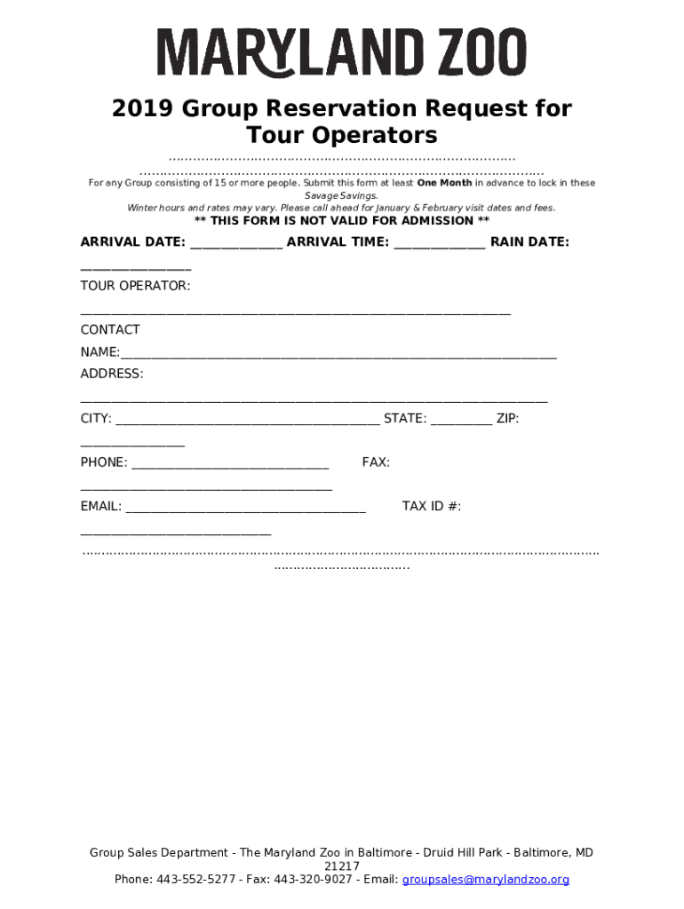 2019 Group Reservation Request for Tour Operators Doc Template | pdfFiller