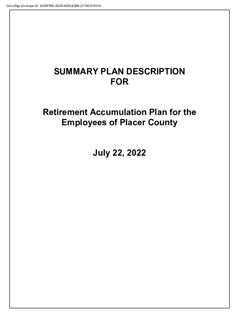 Fillable Online SUMMARY PLAN DESCRIPTION FOR Retirement Accumulation ...