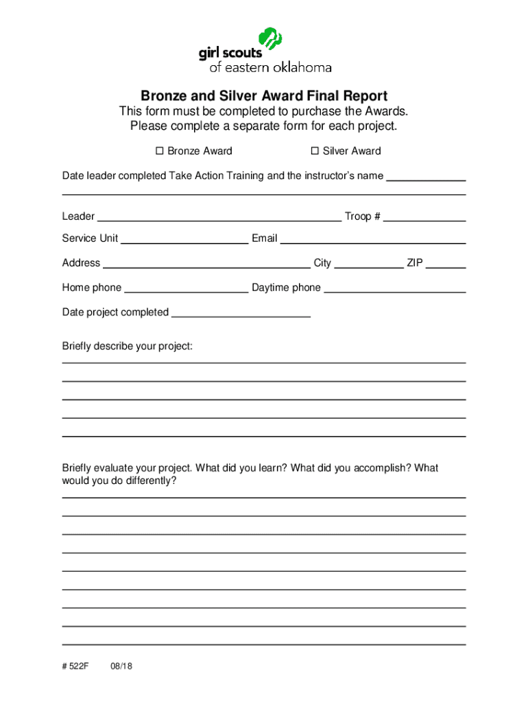 Fillable Online 522F Bronze and Silver Award Final Report. 522 F ...