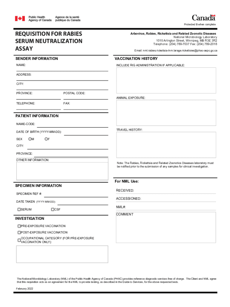 Fillable Online REQUISITION FOR RABIES SERUM NEUTRALIZATION ASSAY ...