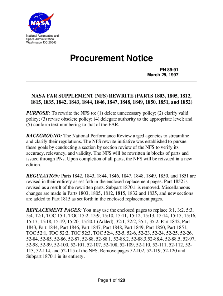 Fillable Online Rewrite of the NASA FAR Supplement (NFS) Fax Email ...