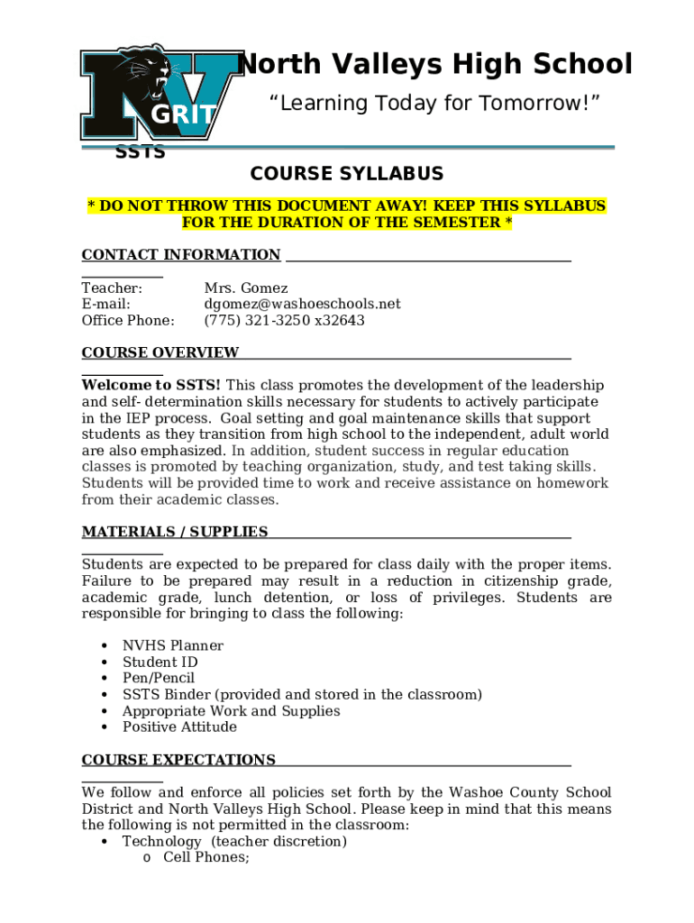 SSTS COURSE SYLLABUS Doc Template | pdfFiller