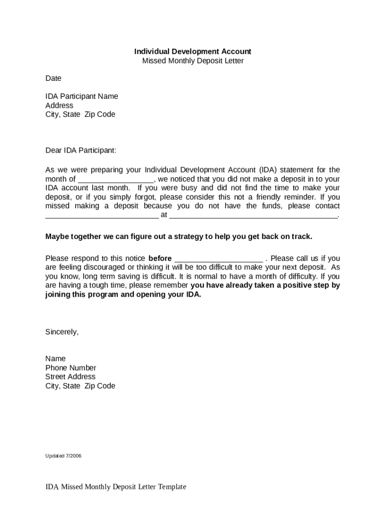 Individual Development Account Program (IDA) Savings ... Doc Template ...