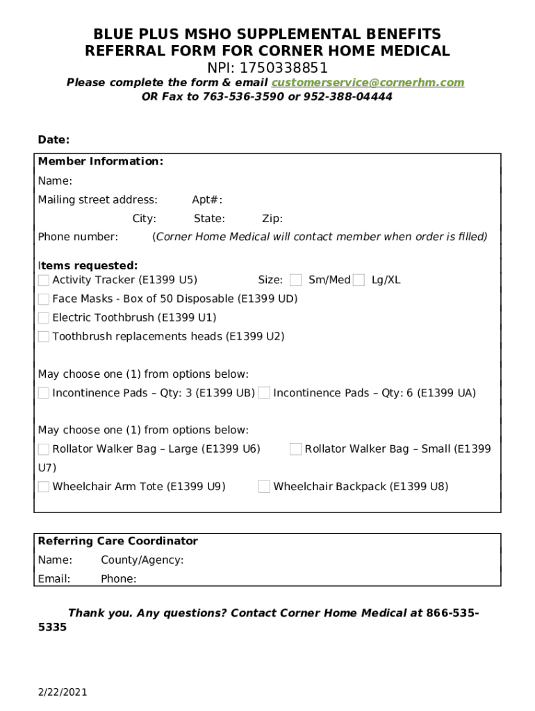 blue plus msho supplemental benefits referral for ... Doc Template ...