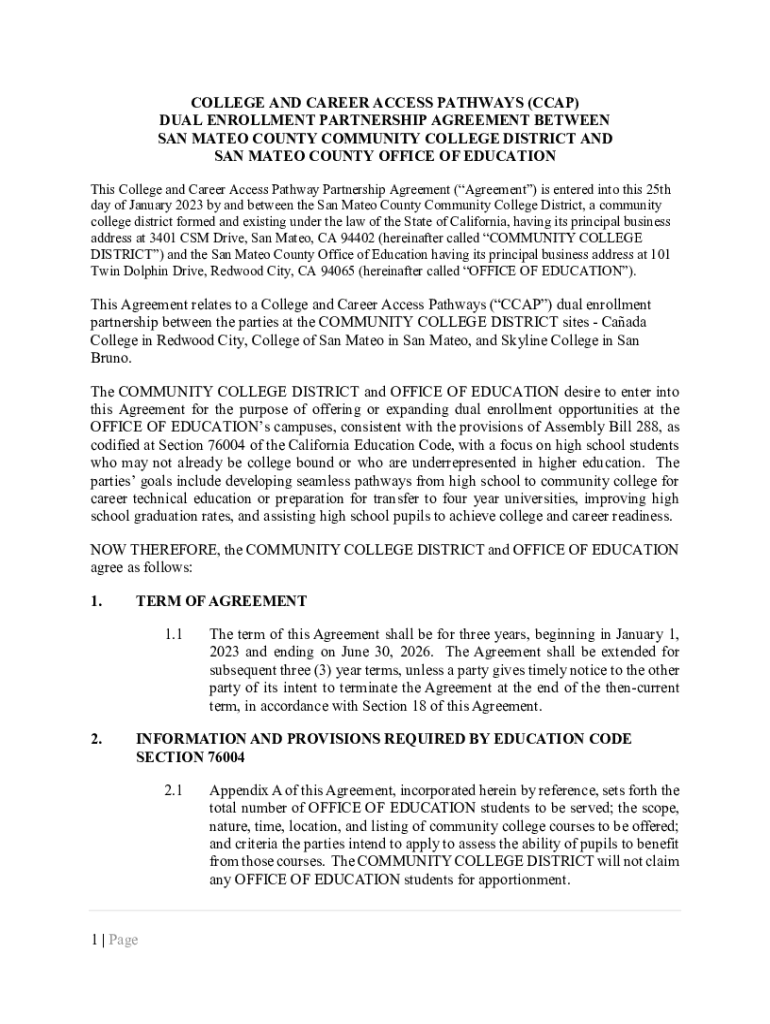 Fillable Online College and Career Access Pathway Partnership Agreement ...