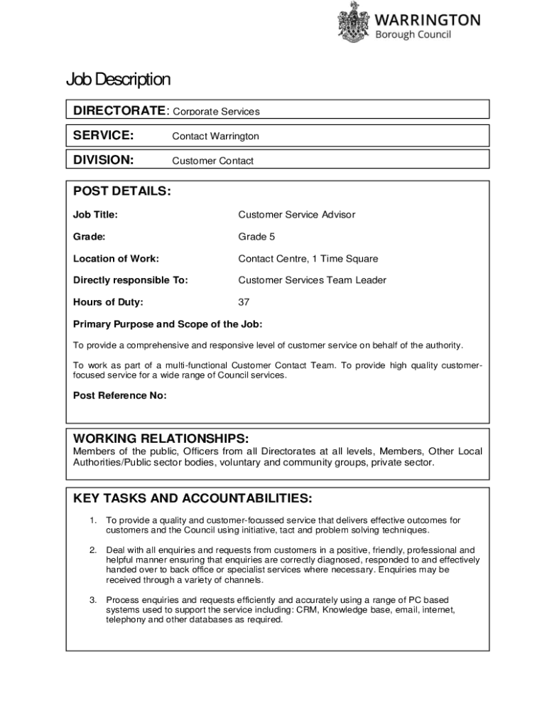 Fillable Online Call Center Representative Job Description Template Fax ...